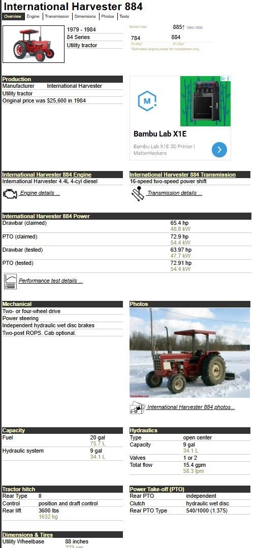 1983 International Harvester 884 Tractor - $3,500 | Machinery Pete